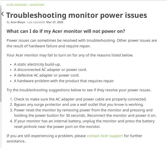 Acer Monitor Not Working: Possible Fixes