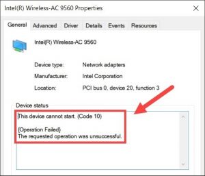 How Do I fix My Intel Wireless AC 9560 Not Working (Code 10 )