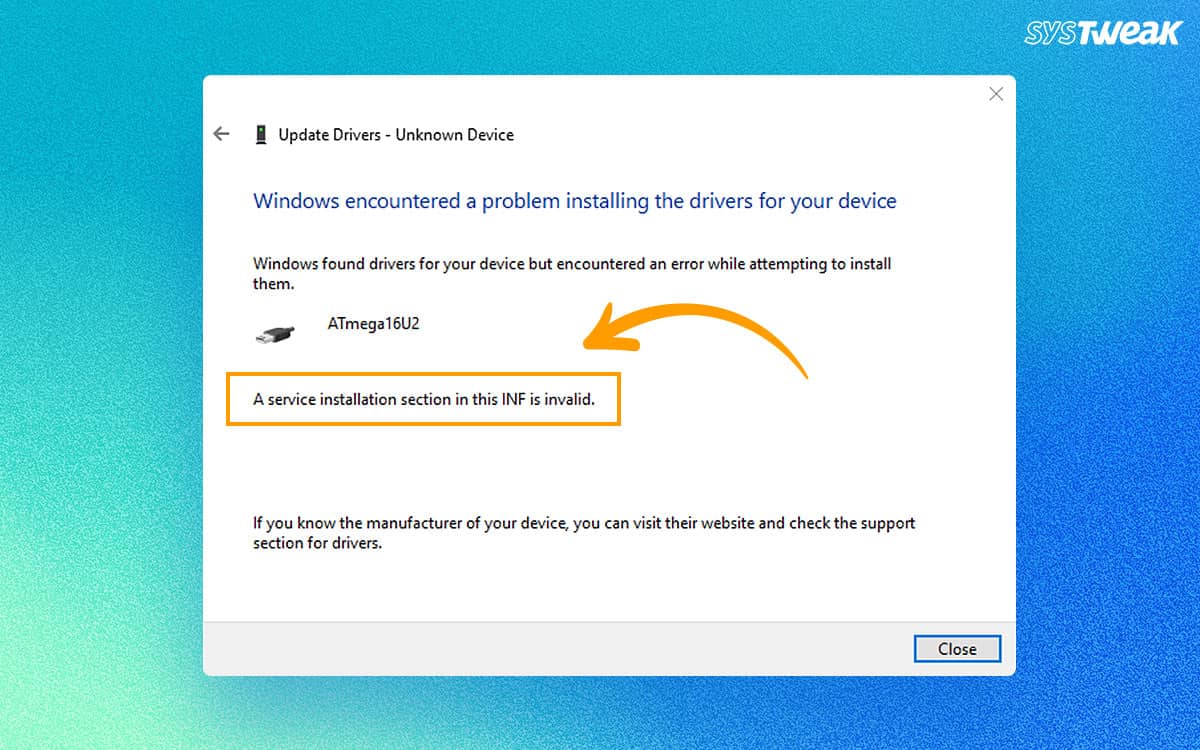 [Resolved] - A Service Installation Section in this INF is Invalid